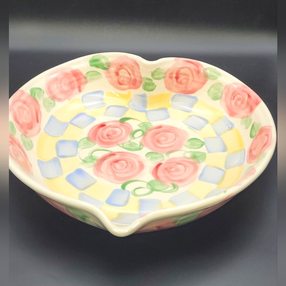 Dining | Heart Shaped Serving Dish Pink Flowers Checkered Pattern ...